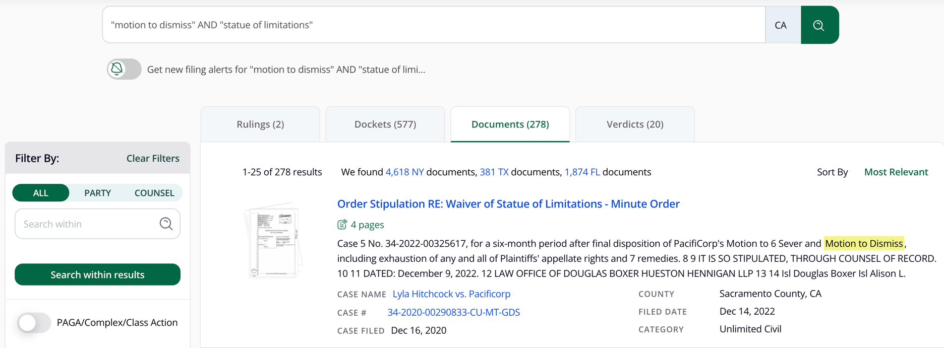 "Documents" Tab on Smart Search Results Page