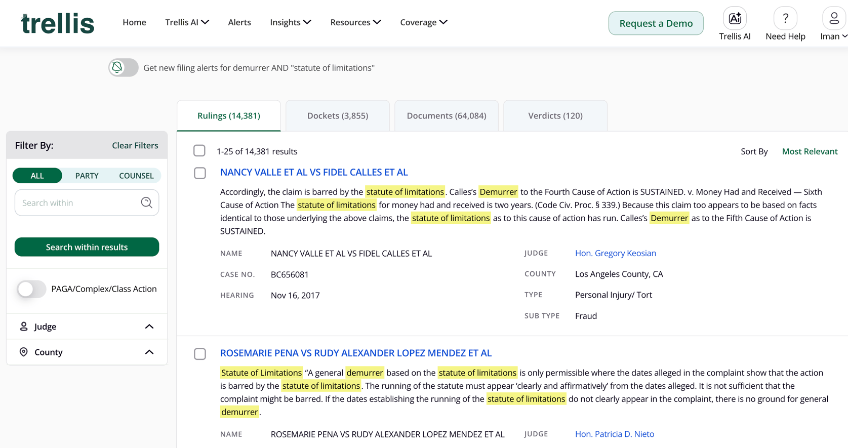 "Rulings" Tab on the Smart Search Results Page